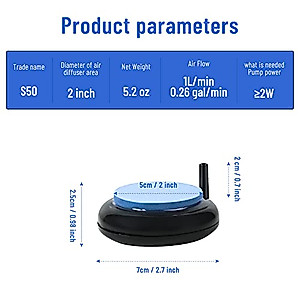 SUNWEN Aquarium Air Stone Disc 2 x 2 Inch Fish Tank Bubbler with 2 Suction Cups, 1 Adjust Valve, 1 Check Valve Oxygen Diffuser for Aquarium, Fish Tank and Hydroponics