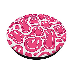 white aesthetic trippy pink liquid swirl dripping smile face PopSockets Swappable PopGrip