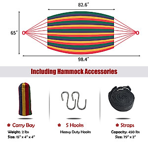 Sutekus Single or Double Hammock Outdoor Camping Hammock Two Person Portable Hammock with Rope and Carrying Pouch (Rainbow Stripe)