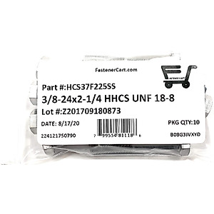 3/8-24x2-1/4 Stainless Steel Hex Cap Screws FT Hex Bolts 18-8 (UNF) FINE Thread - (10 pcs)