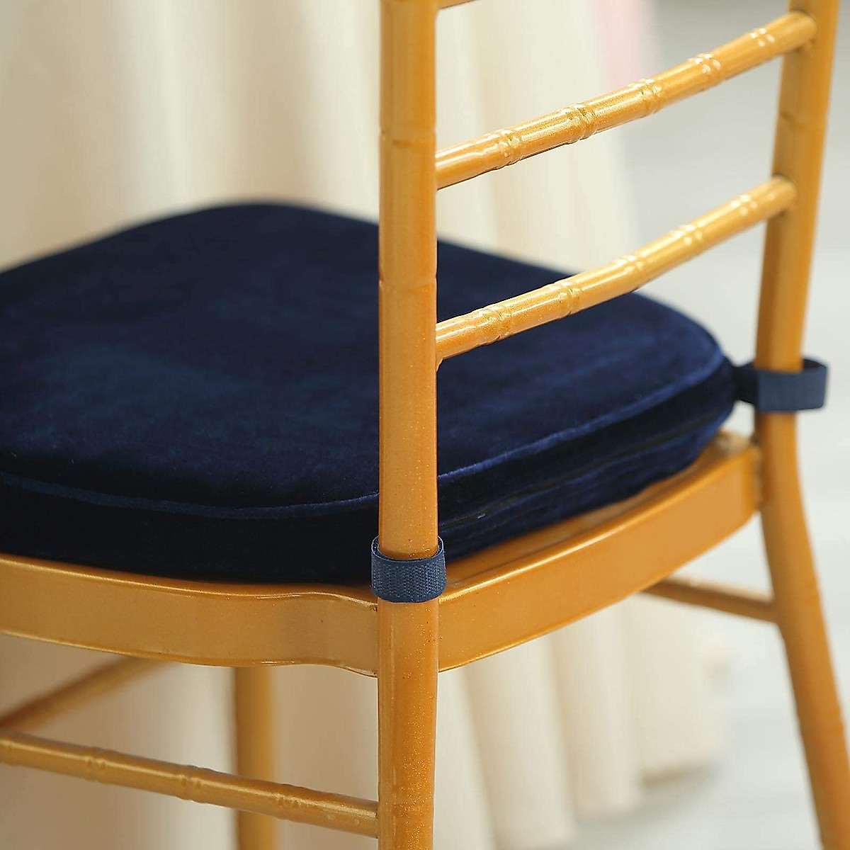 TABLECLOTHSFACTORY 2&quot; Thick Navy Blue Chair Pad Skid Proof Backing Seat Cushion with Premium Velvet Fabric