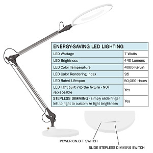 Lavish Home LED Desk Lamp - Swing Arm Architect Lamp - Adjustable Natural Sun Lighting for Home Office, Bedroom, or Dorm Room (White)