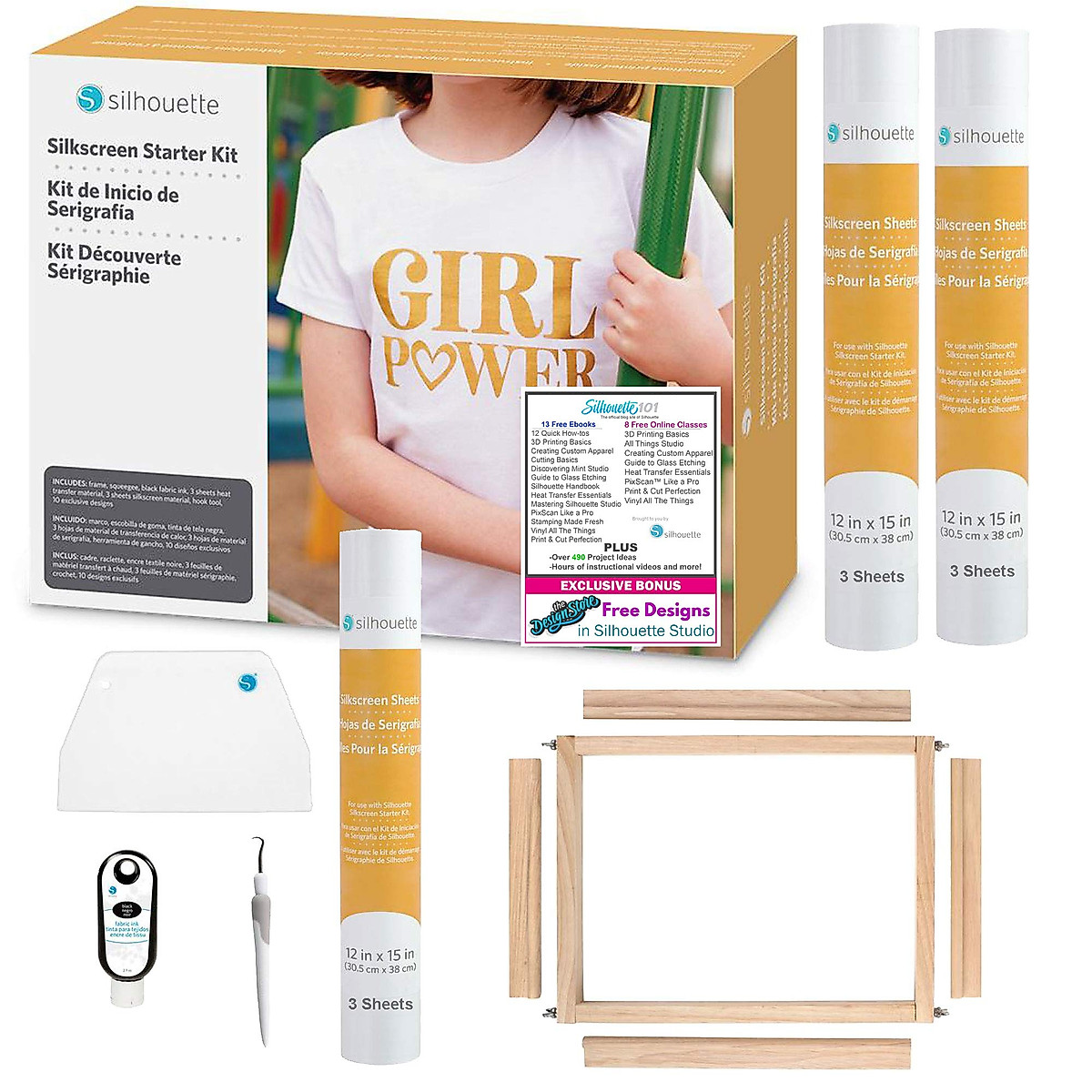 Silhouette Silkscreen Ultimate Bundle Includes Silkscreen Starter Kit with 6 Bonus Sheets of Heat Transfer Material and a 30 Day Trial to Smart-Silhouette