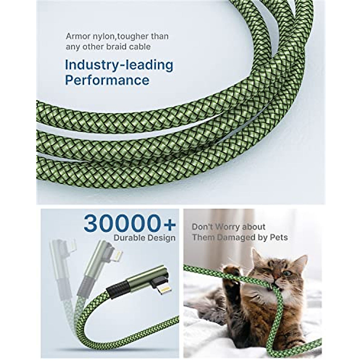 Yosou iPhone Charger 90 Degree 6FT 2Pack, Apple Certified Lightning Cable Braided Fast Charging Cord Right Angle Phone Charger iPhone Compatible with iPhone 13 12 11 Pro XR XS 10 8 7 6 6s - Green