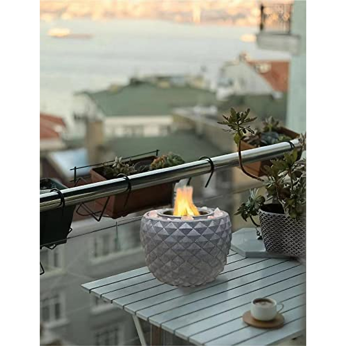 Tabletop Fire Pit Indoor,Tabletop Fireplace Concrete, Pineapple Shape Small Fire Bowl, Portable Tabletop Fire Pit (Grey)