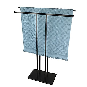 JQK Bath Towel Holder Stand Black, 30 Inch Free Standing Double Towel Rack Shelf for Bathroom Floor, Matte Black, BTH100L30-PB