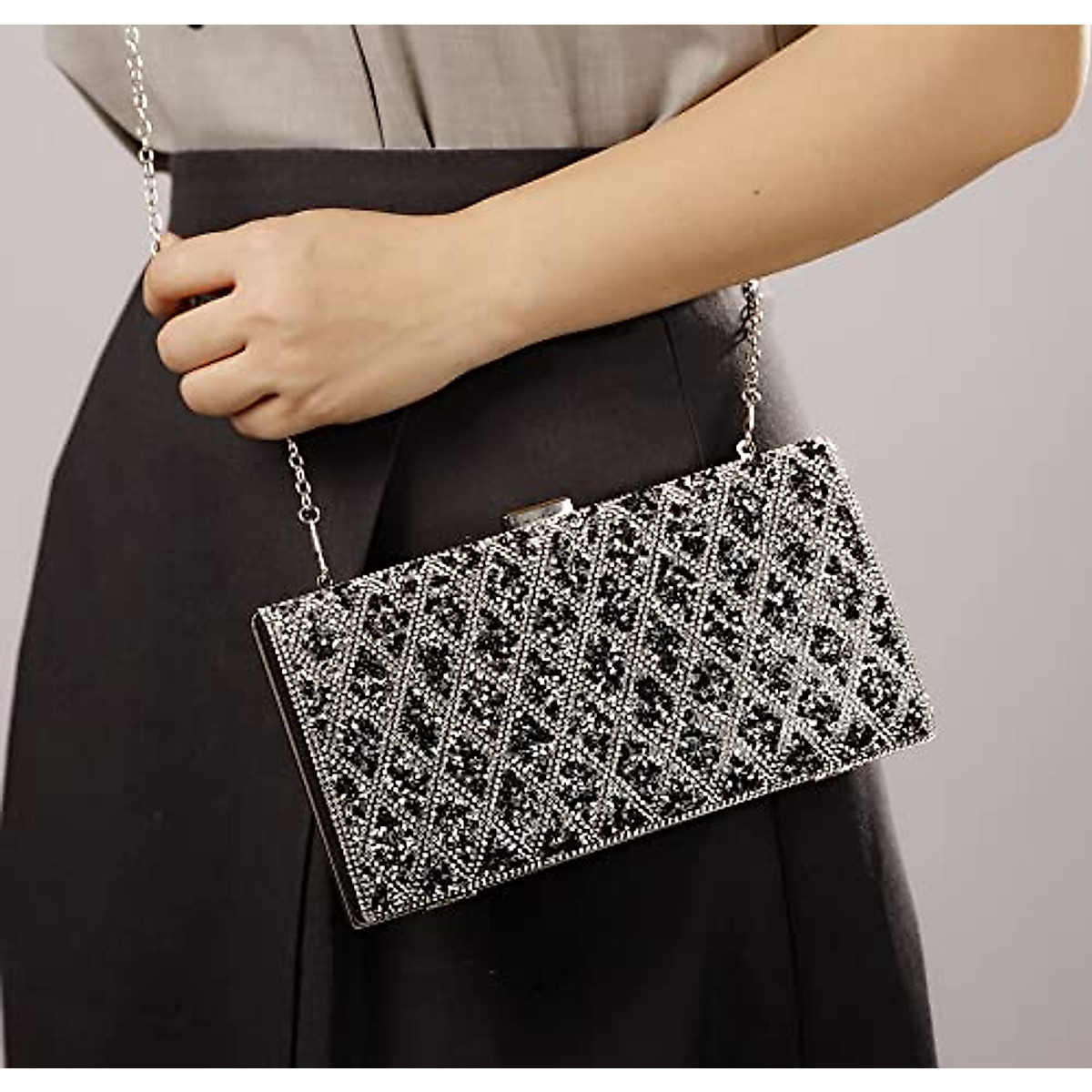 Sither Rhinestone Handbag Purses for Women Evening Handbag Purses Crystal Clutch Purses Medium Sparkly Clutches Shoulder Chain Bags for Party Prom Christmas Gift (black)