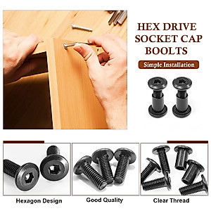 Jersvimc 10 Pair(20 Piece) M6x60mm Hex Drive Socket Cap Bolt with Allen Wrench, Black Furniture Connector Bolts M6 Countersunk Screw Barrel Nuts Binding Screws for Crib Replacement Belt Cabinet