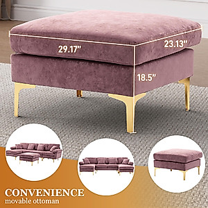 Wrofly U-Shaped Sectional Sofa Couch, 114" Comfy Convertible 4 Seat Sofa with Chaise Lounge & Ottoman, Modern Oversized Deep Seat Sleeper Sofa Set for Living Room Apartment, Purple Velvet