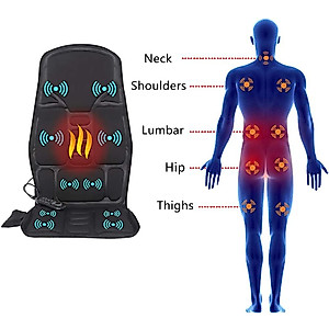 SLOTHMORE IDODO Vibration Back Massage Cushion, Massager Chair Pad with Heat, 10 Vibrating Motors & Heating Therapy to Release Stress and Fatigue for Car Use, Home or Office