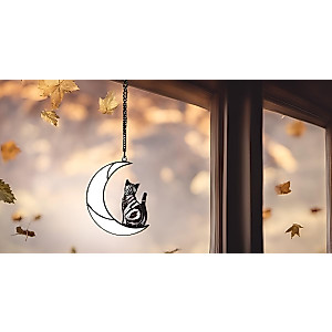 YULAIKUAI Tabby Cat Memorial Suncatcher - Handcrafted Stained Glass Memorial Gifts for Cat Lovers, American Shorthair Cat Keepsake