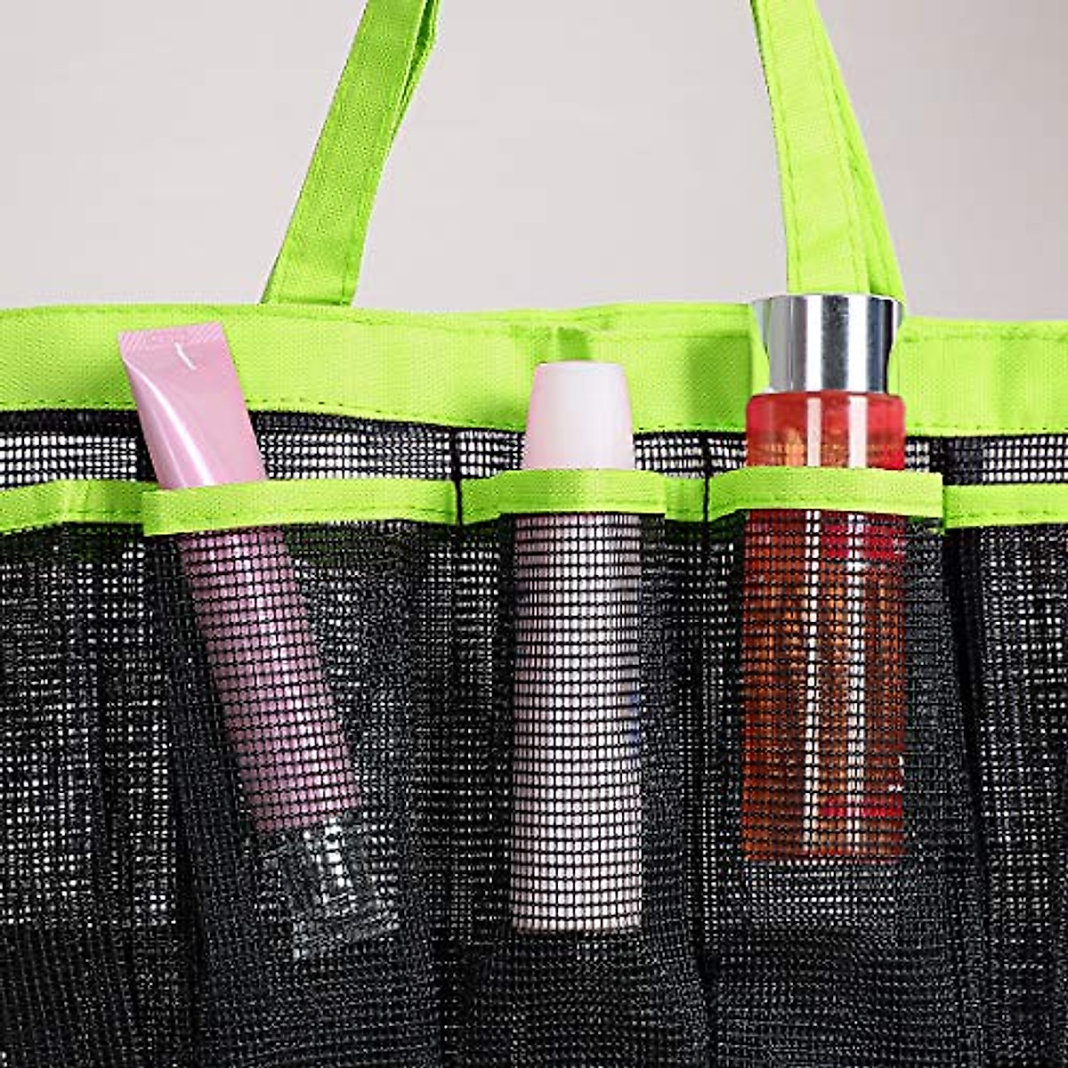 uxcell Portable Caddy with 7 Mesh Storage Pockets, Quick Dry Shower Tote Bag Oxford Hanging Toiletry and Bath Organizer for Shampoo, Conditioner, Soap Other Bathroom Accessories, Green