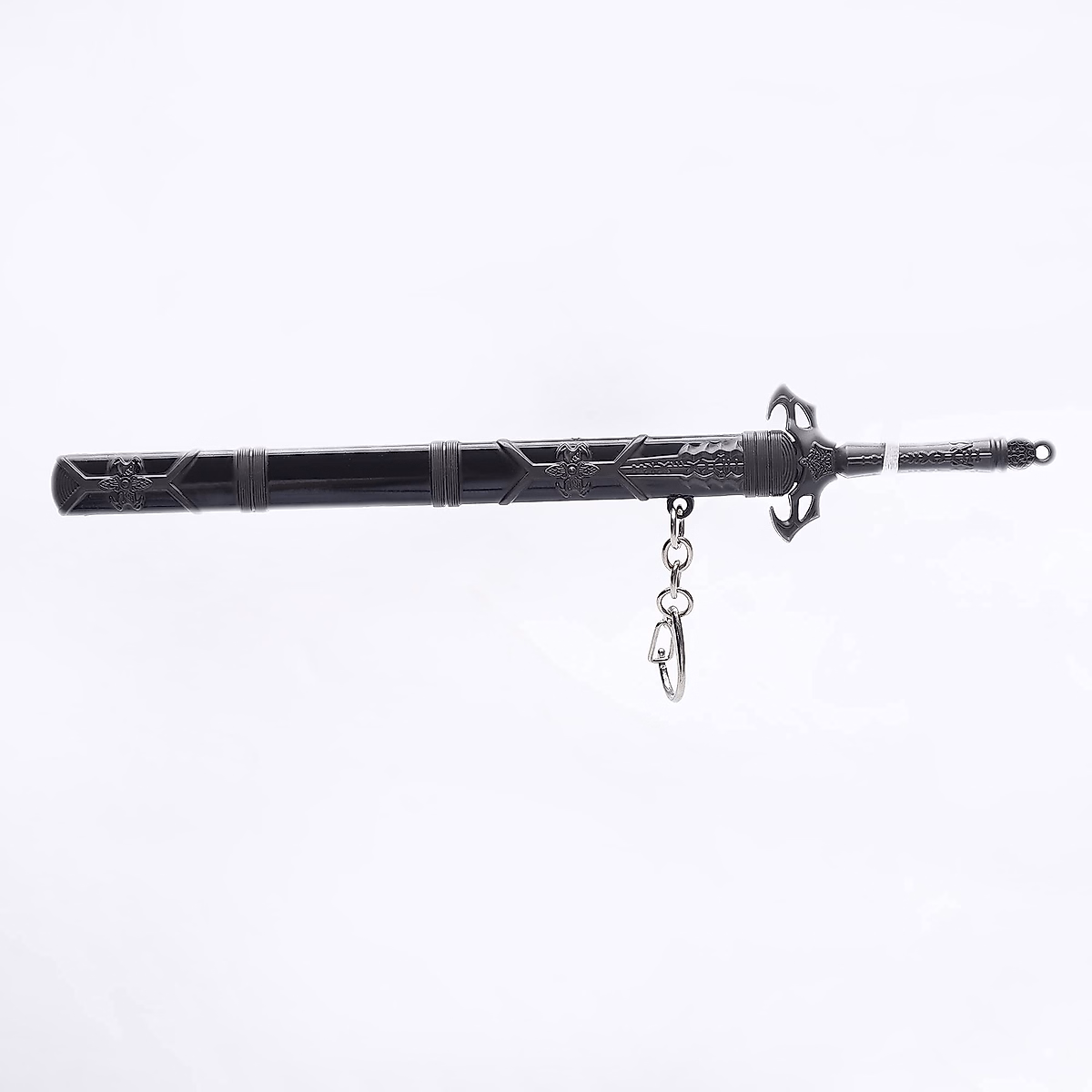 FFYGYZ Chinese Ancient JIAN Sword Keychain Key Ring Chains Chinese Style Weapon Metal Model Key Chain Sword Shaped Letter Parcel Opener Gift Action Figure Arts Free Sword Stand(Black&Gray)