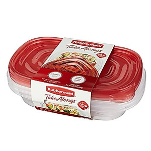 Rubbermaid TakeAlongs Rectangle Food Storage Container, 4 Cup, Tint Chili, 3 Count