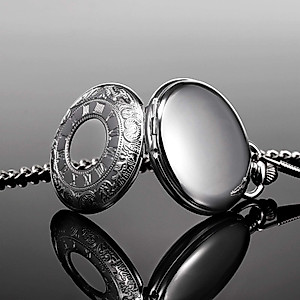 TREEWETO Men's Mechanical Skeleton Pocket Watch for Mens Women Roman Numerals Dial Silver Tone Double Case Pocket Watches