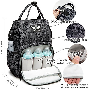 QWREOIA Diaper Bag Backpack with USB Charging Port Stroller Straps and Insulated Pocket,army military Travel Nappy Backpack for Dad/Mom (Black Camo)