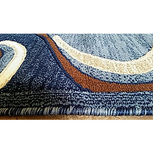 Modern Runner Contemporary Area Rug Blue Brown Carpet King Design 144 (2 Feet X 7 Feet 3 Inch)