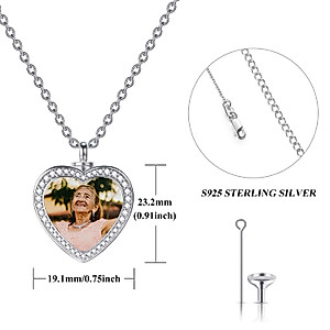 lotus & leaf Urn Necklaces for Ashes Cremation Jewelry for Ashes Heart Pendant Sterling Silver Photo Locket that Holds Pictures Personalized Customized Keepsake Gifts for Women
