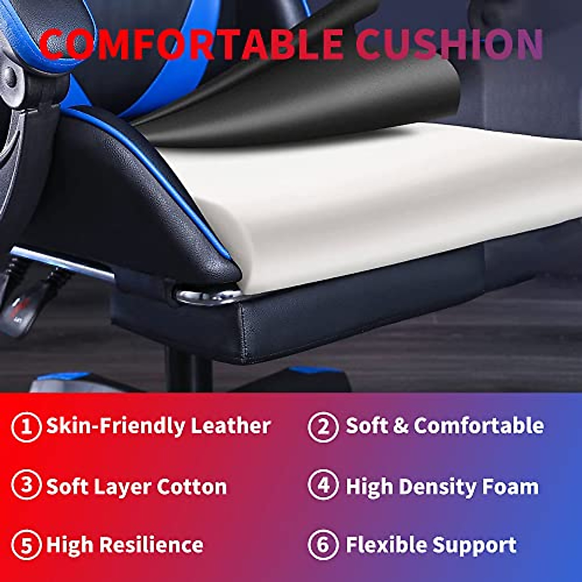 ExAchat Gaming Chair - Gaming Chair with Footrest, Ergonomic Gaming Chair with Adjustable Seat Height and Backrest - Adult Gaming Chair with Comfortable Headrest and Lumbar Support,300LBS-Blue