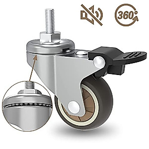 OK5STAR 1.5" Mini Caster Wheels with Brakes, 1/4"-20x1" Threaded Stem Low Profile TPR Castors Quiet Rolling for Small Cart Trolley Dolly Workbench Furniture Set of 4（fit 6mm to 6.35mm）