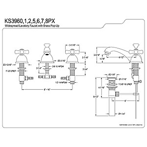 Kingston Brass KS3961PX Restoration Widespread Lavatory Faucet with Porcelain Cross Handle, Polished Chrome,8-Inch Adjustable Center
