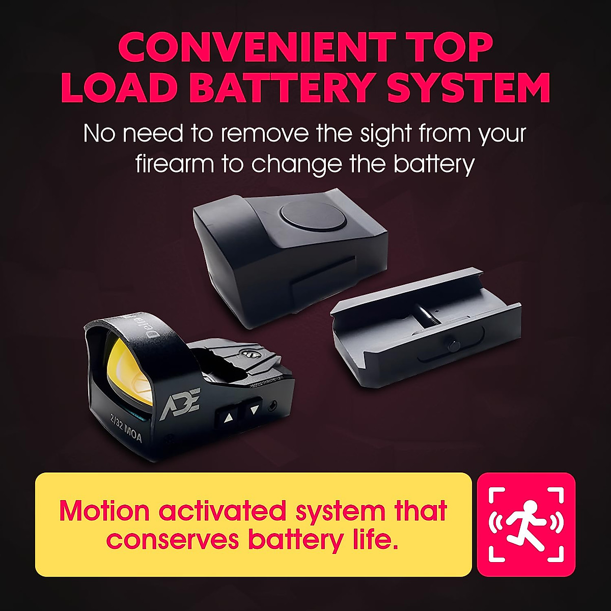 ADE 2023 RD3-012-PRO Series Motion Activated Red Dot Sight with Multi Reticle System for Optics Ready Pistol Slide/Cut That is Compatible with Doctor Footprint