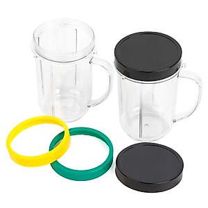 UHAPEER 16OZ Replacement Cups for Magic Bullet, 6Pcs/Set Parts Compatible with 250W Magic Bullet Blender MB1001, Include 16oz Mug Cups with Handle, Stay Fresh Lids, Colored Lips Rings