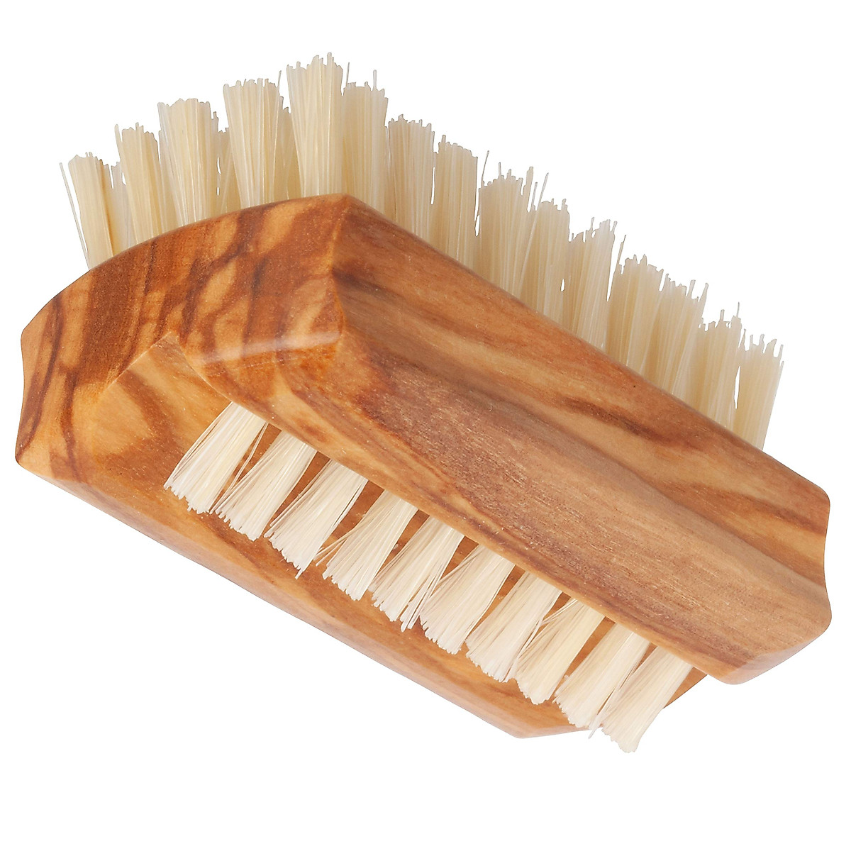 REDECKER Natural Pig Bristle Travel Nail Brush with Waxed Olive Wood Handle, 2-1/4-Inches - Boar Bristle Nail Brush For Cleaning Fingernails - German Wooden Nail Brush