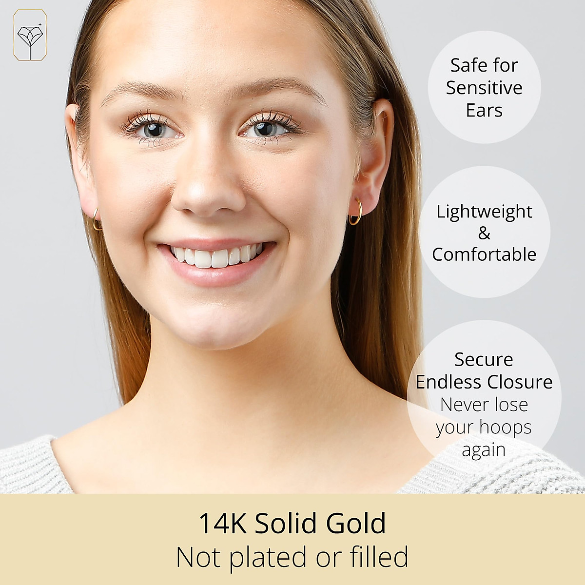 MAX + STONE Solid 14k Gold Hoop Earrings for Women | 1.5mm Tube, Flex Continuous 14mm (0.55 Inch) Diameter Small