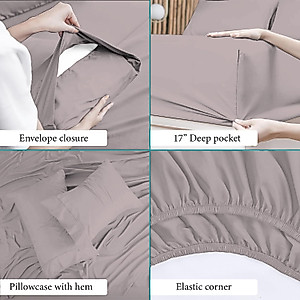 Bunny's Home 4 Piece Full Bed Sheet Set Egyptian Cotton Light Grey Full Size Sheet Set Breathable Sheets Extra Deep Pocket Full Sheets Fits 17 Inch Deep Mattress Machine Washable Cooling Sheets