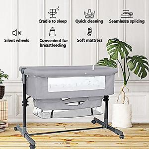 RICUTON Bedside Bassinet for Baby, Bedside Sleeper with Storage Basket, Adjustable Height Portable Crib for Infant/Newborn with Mosquito Nets, Easy Assemble