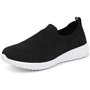 LANCROP Women's Walking Nurse Shoes - Mesh Slip on Comfortable Sneakers 5 US, Label 35 Black