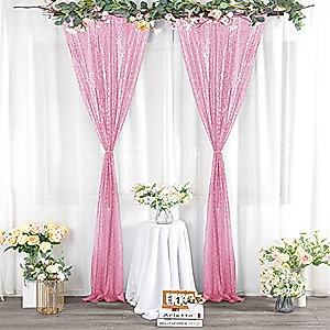 BEDDEB Pink Sequin Backdrop Curtain, 2PCS 2FTx8FT Glitter Backdrop Curtain for Christmas, Birthday, Wedding, Party Decoration