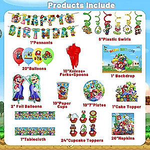 Game themed birthday party decorations for boys and girls with Plant Balloon,Tableware,Paper Cup,Tablecloth, Backdrop Super Movie Theme Party