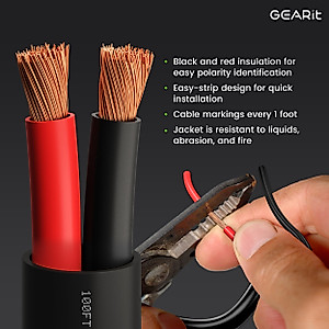 GearIT 14/2 Speaker Wire (100 Feet) 14AWG Gauge - Outdoor Direct Burial in Ground/in Wall / CL3 CL2 Rated / 2 Conductors - OFC Oxygen-Free Copper, Black 100ft