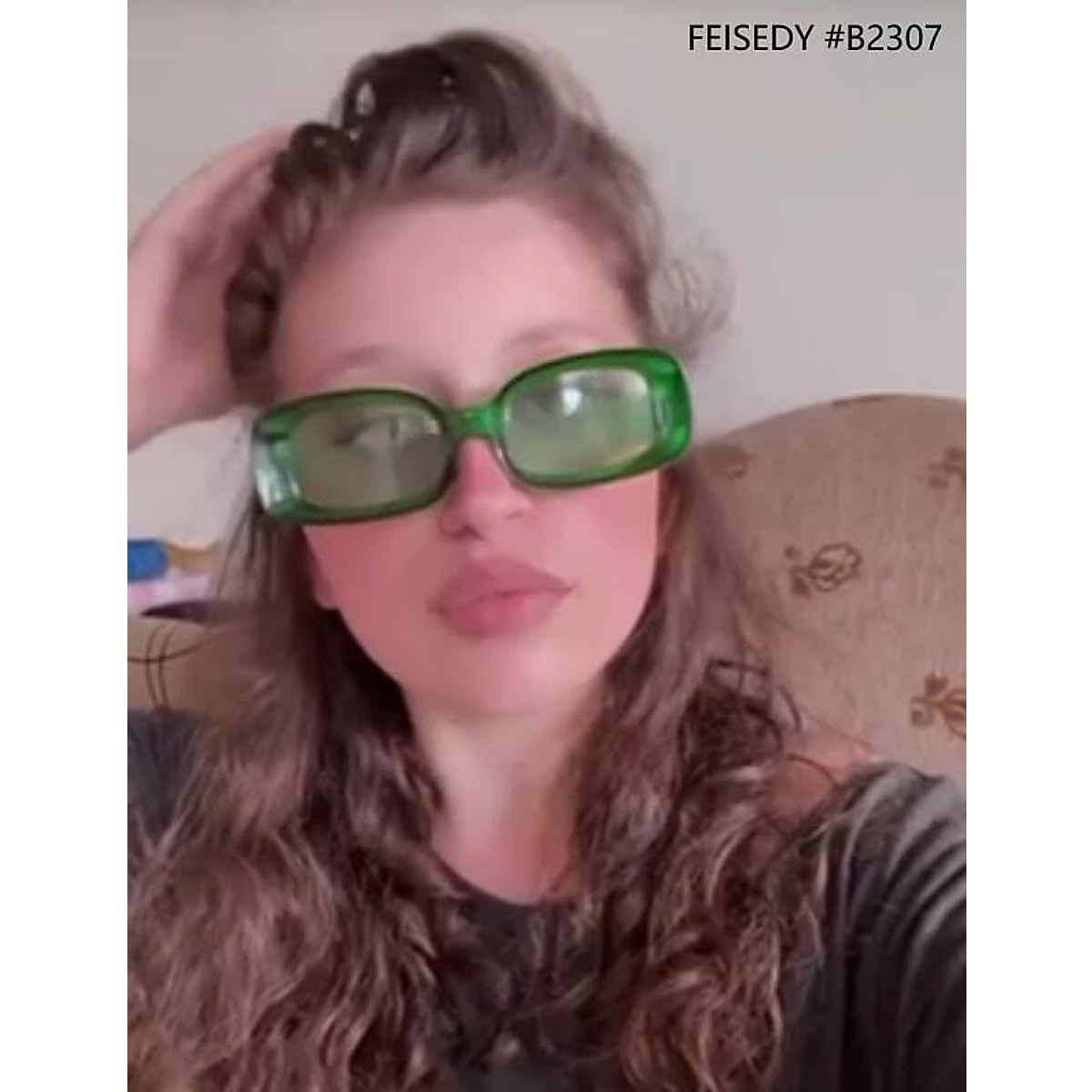 FEISEDY Retro Thick Rectangle Sunglasses Retro 90s Small Chunky Square Women Men B2307