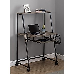 Studio Space 33" Computer Desk, Space-Saving Mobile Workstation with Lockable Wheels, Cup Holder and Headset Hook for Home Office, Brown
