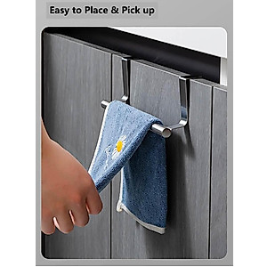 Over Cabinet Towel Bar, Cabinet Door Towel Holder, Silver Over The Door Towel Rack, Dish Towel Holder for Kitchen Cabinet, Kitchen Towel Hanger, 2 Pack, 9 inch (Stainless Steel)