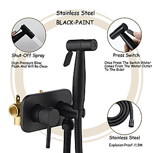 Brass Handheld Bidet Toilet Sprayer, Wall Mount Baby Cloth Diaper Sprayer, Concealed Bidet Sprayer Hot and Cold Water, Handheld Bidet Sprayer for Toilet Cleaning and Personal Hygiene (Black)