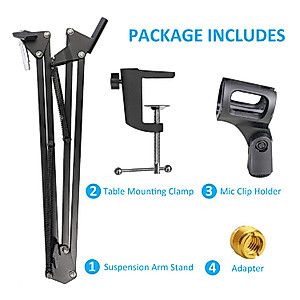 Microphone Boom Arm Stand - Heavy Duty Mic Stand for Microphones, Swivel Mount Compatible with Shock Mounts by YOUSHARES