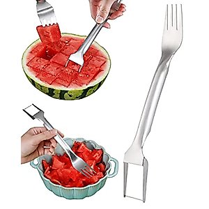 2-in-1 Watermelon Fork Slicer, Watermelon Slicer Cutter, Stainless Steel Fruit Watermelon Cutter for Family Parties Camping, Professional Fruit Forks Slicer for Watermelon Cubes (1PCS)