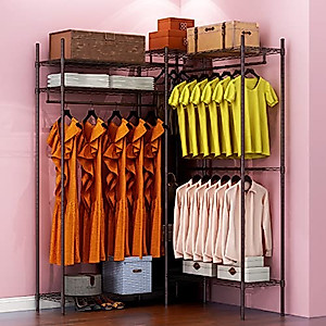 XIOFIO Heavy Duty Wire Garment Rack, Metal Clothing Rack with 4 Hanging Rods and 9 Shelves, Freestanding Open Wardrobe Organizer for Hanging Clothes , 68.5"L x 16.5"W x 76.7"H Max Load 800LBS, Black