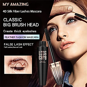 My Amazing Lashes Mascara Black Volume and Length Waterproof Smudge Proof 4D Silk Fiber Lash Mascara Natural Long Lasting Silk Fibre Mascara Longer Volumizing and Lengthening Mascara for Women (2 Pcs)