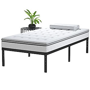 Maenizi Heavy Duty Twin Bed Frame No Box Spring Needed, 14 Inch Metal Platform Bed Frame Twin Support Up to 2500 lbs, Easy Assembly, Noise Free, Black
