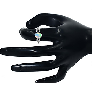 Natural 9X7 MM Ethiopian Welo Cut Opal Gemstone 925 Sterling Silver October Birthstone Wedding Jewelry Engagement Ring Gift For Her (Rose Gold Rhodium Plated Silver, 7.5)