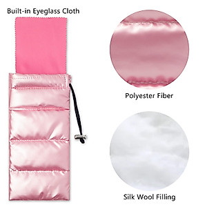 Face Shadow Soft Glasses Case 2 Pack for Eyeglasses Women, Sunglasses Case with Cleaning Cloth, Microfiber Glasses Pouch, Drawstring Closure, Black+ Pink