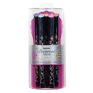SAKURA Fun Writing Gel Ink Roller Ballpoint Pen for Decoration, Decorese Glitter 5 Color Set A, Sweet Color (DB206G5A)