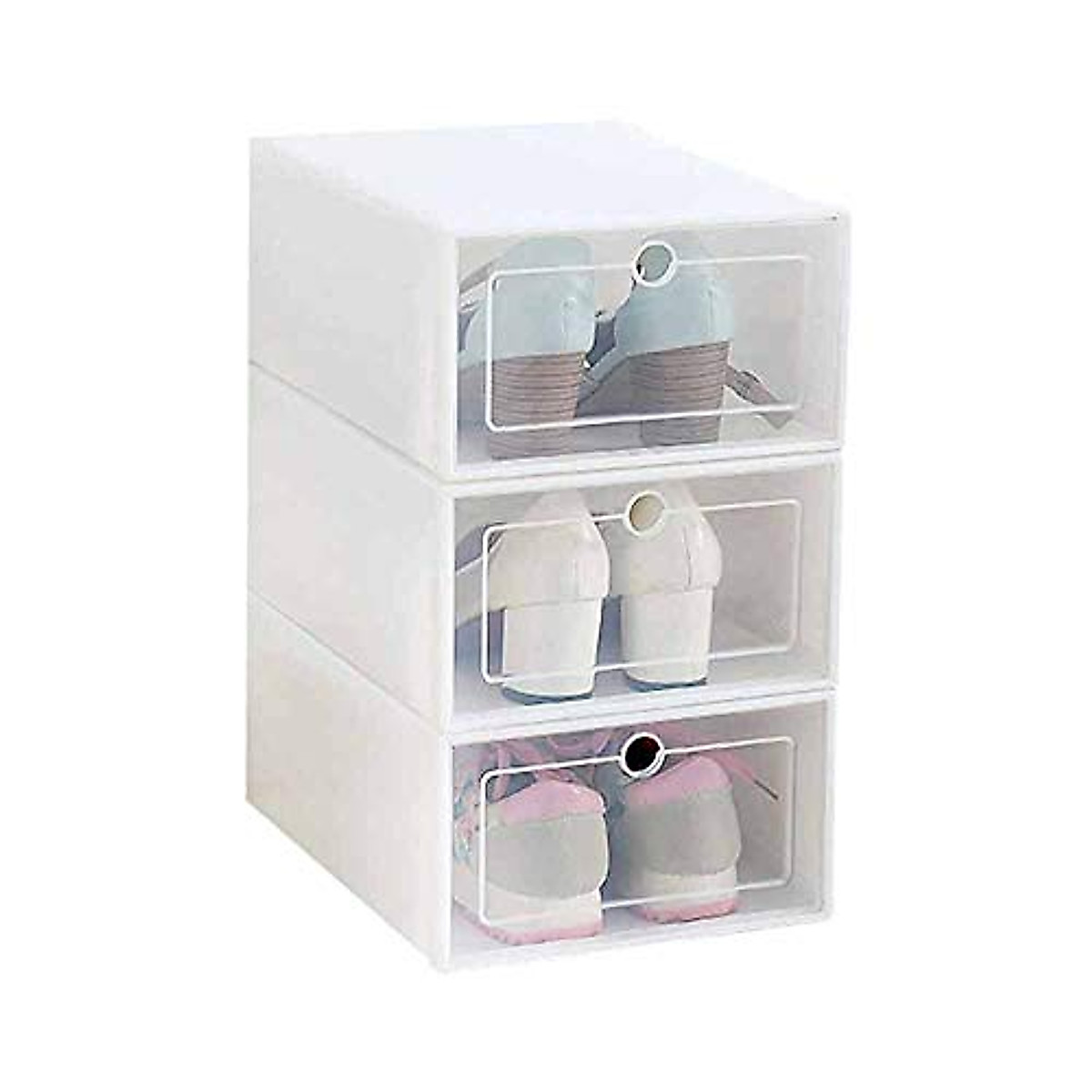 TAZSJG Stackable Shoe Storage,Multifunction Unisex Transparent Shoes Storage Box with Cover 34x24x13cm