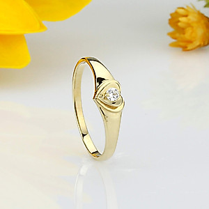 DoubleAccent 14K Gold Ring Round CZ Heart Yellow Gold Ring Size 2 To 5