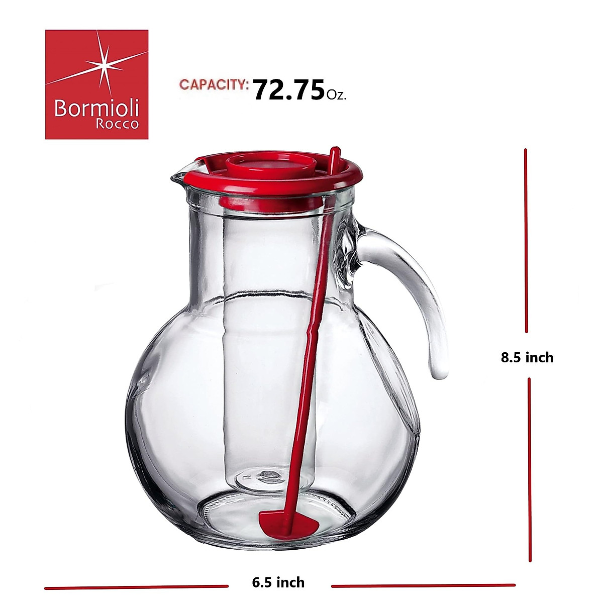 Bormioli Rocco Kufra Jug with Ice Container, Red Lid, 72 3/4 Ounce